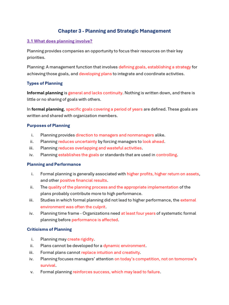 Chap 3 Planning and Strategic Management | PDF | Goal | Goal Setting