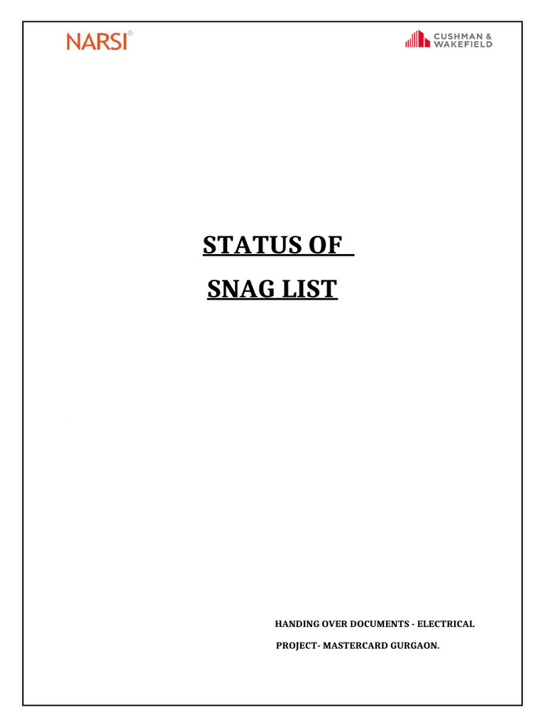 Snag List for Mastercard Gurgaon Project | PDF