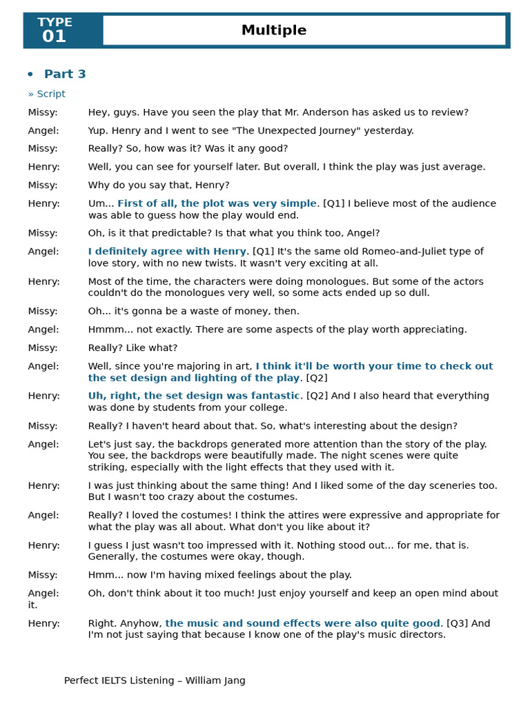 Multiple Choice Part 3 Script - Perfect Ielts Listening | PDF