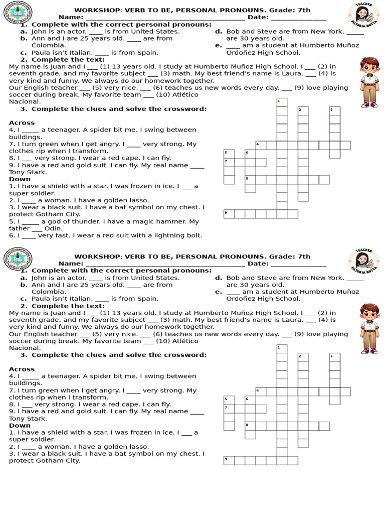 Verb To Be & Pronouns Workshop | PDF