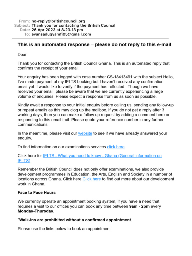 British Council Ghana Email Response | PDF