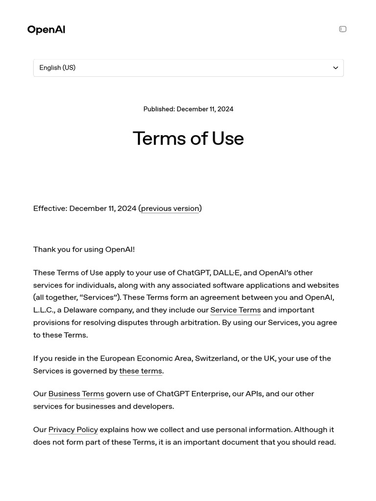 OpenAI Terms of Use Overview | PDF | Arbitration | Indemnity