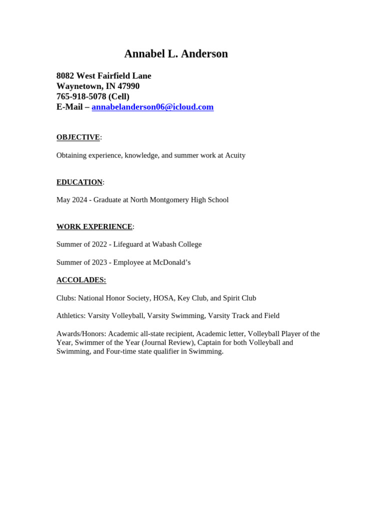 Annabel Anderson Resume | PDF