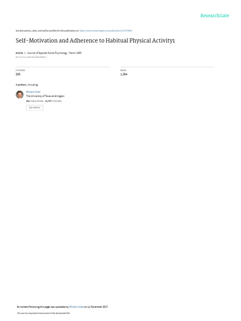 Self-Motivation and Adherence To Habitual Physical Activity1 | PDF