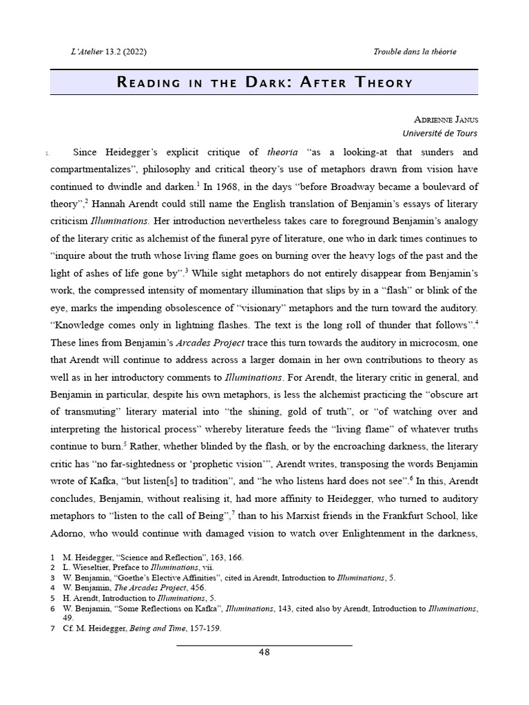 Janus Reading in The Dark After Theory | PDF | Deconstruction | Hannah ...