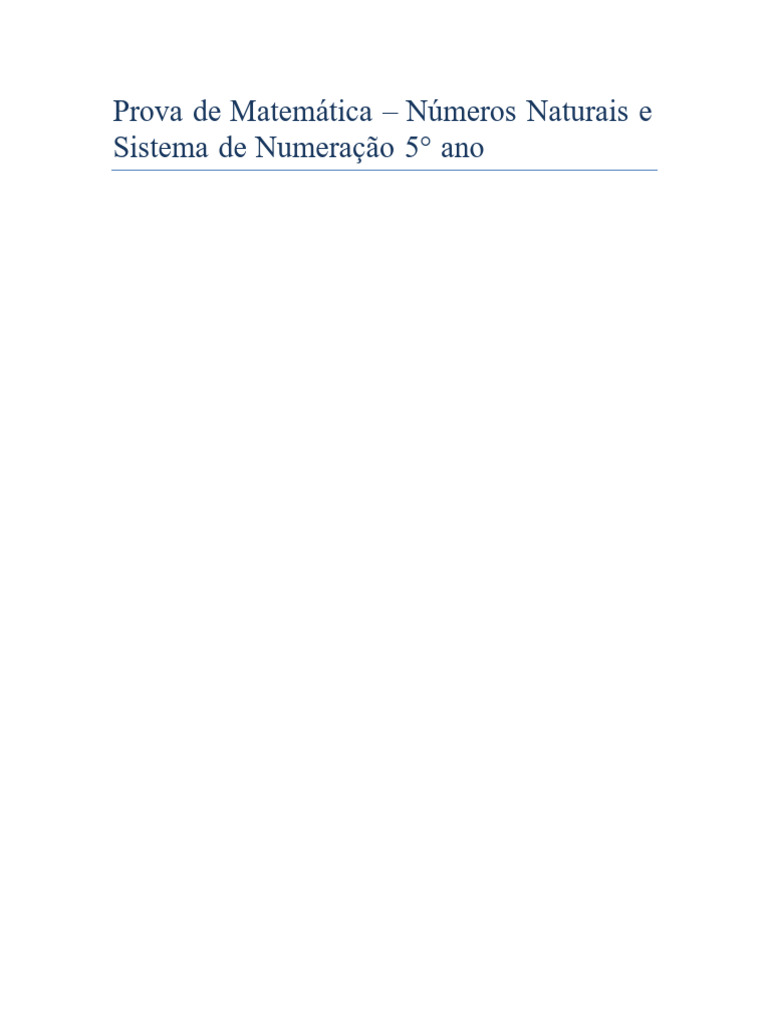 PROVA 5 ANO MATEMATICA | PDF