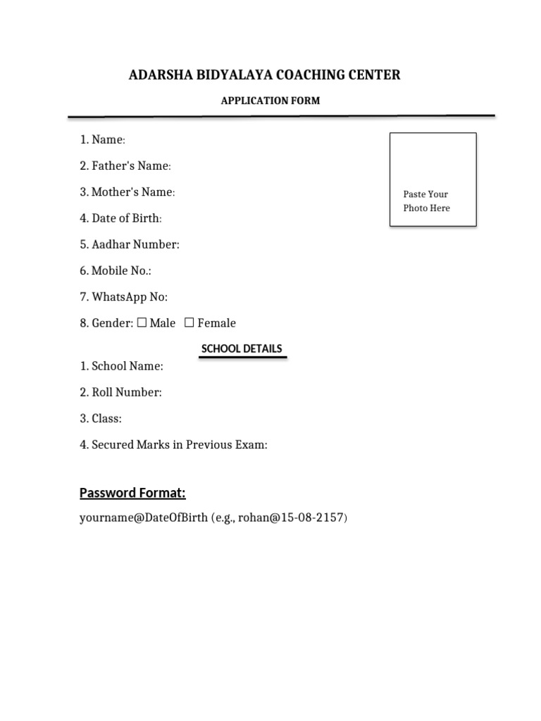 Adarsha Bidyalaya Application Form | PDF