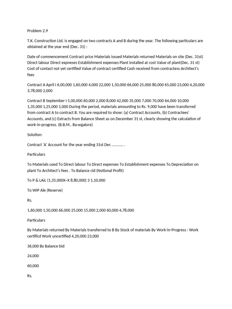 Contract Costing Analysis and Solutions | PDF | Expense | Depreciation