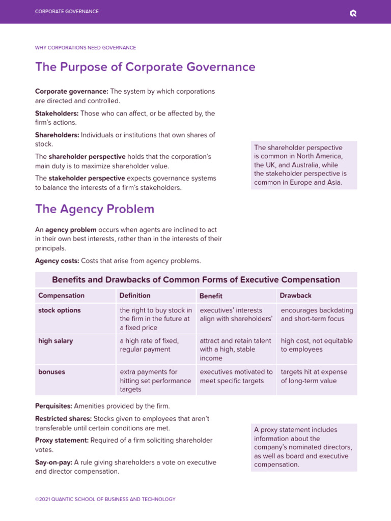 Why Corporations Need Governance Summary | PDF | Stocks | Corporate ...