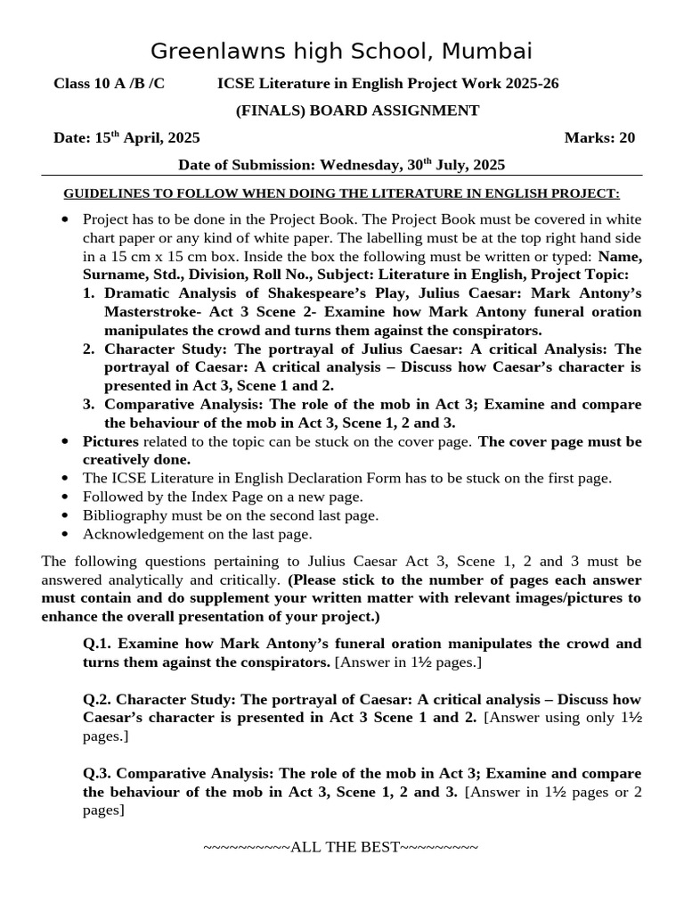 Icse Project Lit in Eng 2025 | PDF