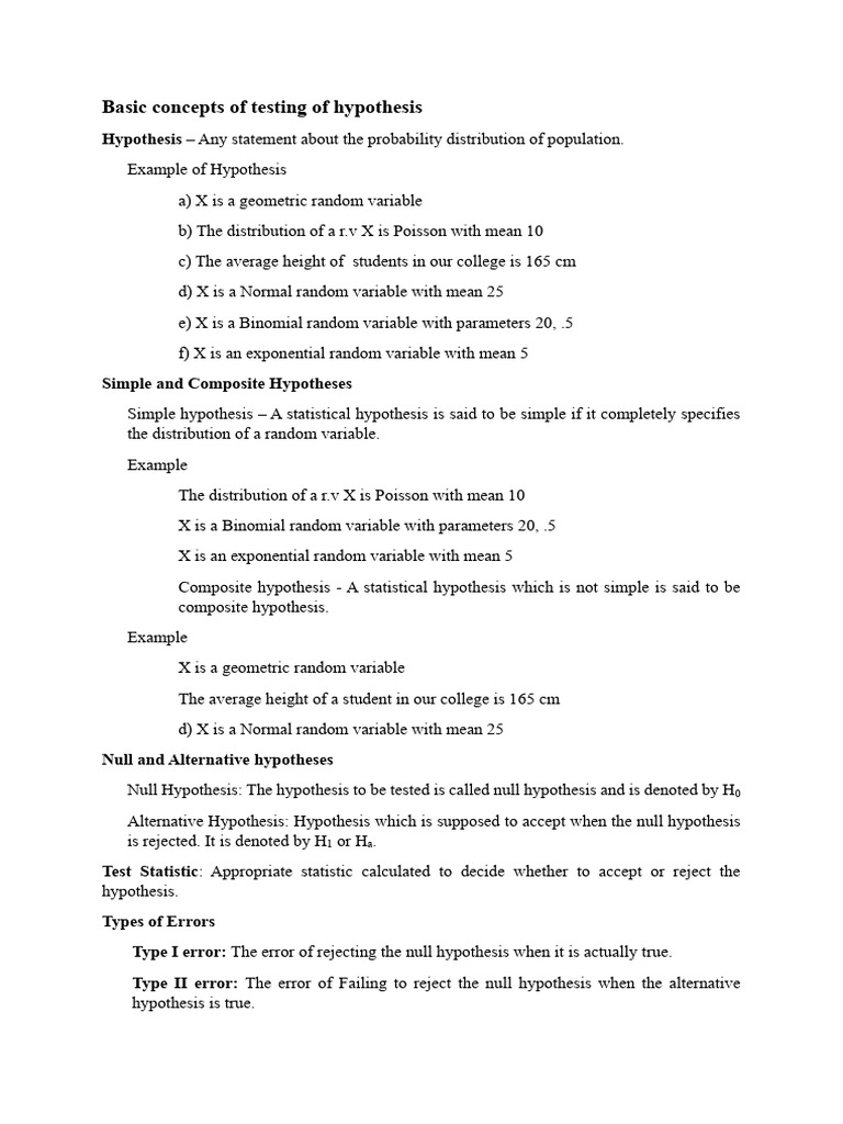 Basic Concepts of Testing of Hypothesis | PDF