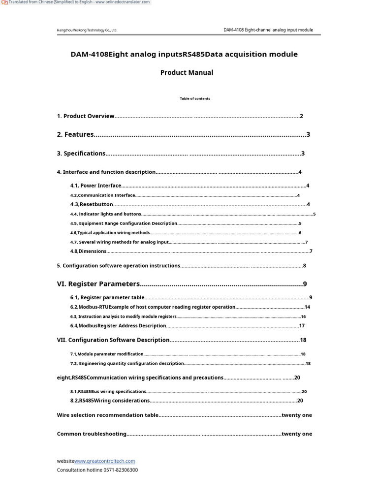 Dam 4108+八路模拟量输入转rs485模块说明书v2.0.Zh Cn.en | PDF | Parameter (Computer Programming) | Input/Output