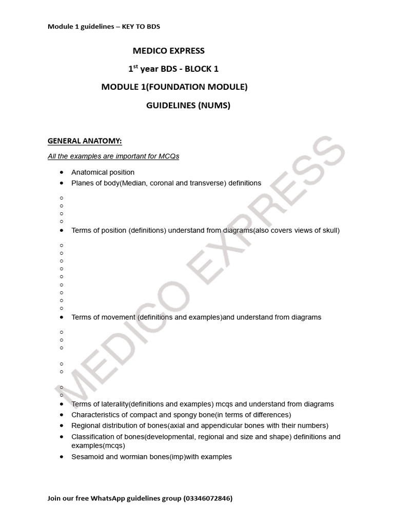 BDS Module 1 Guidelines Overview | PDF | Anatomical Terms Of Motion ...