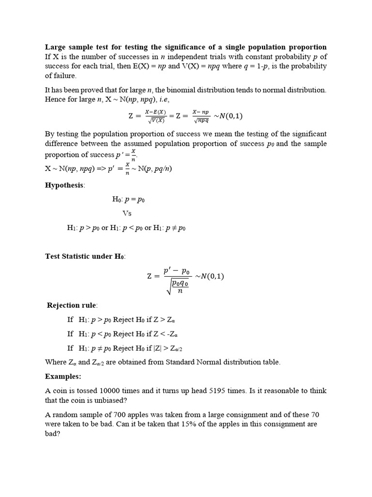 Testing Population Proportions Explained | PDF