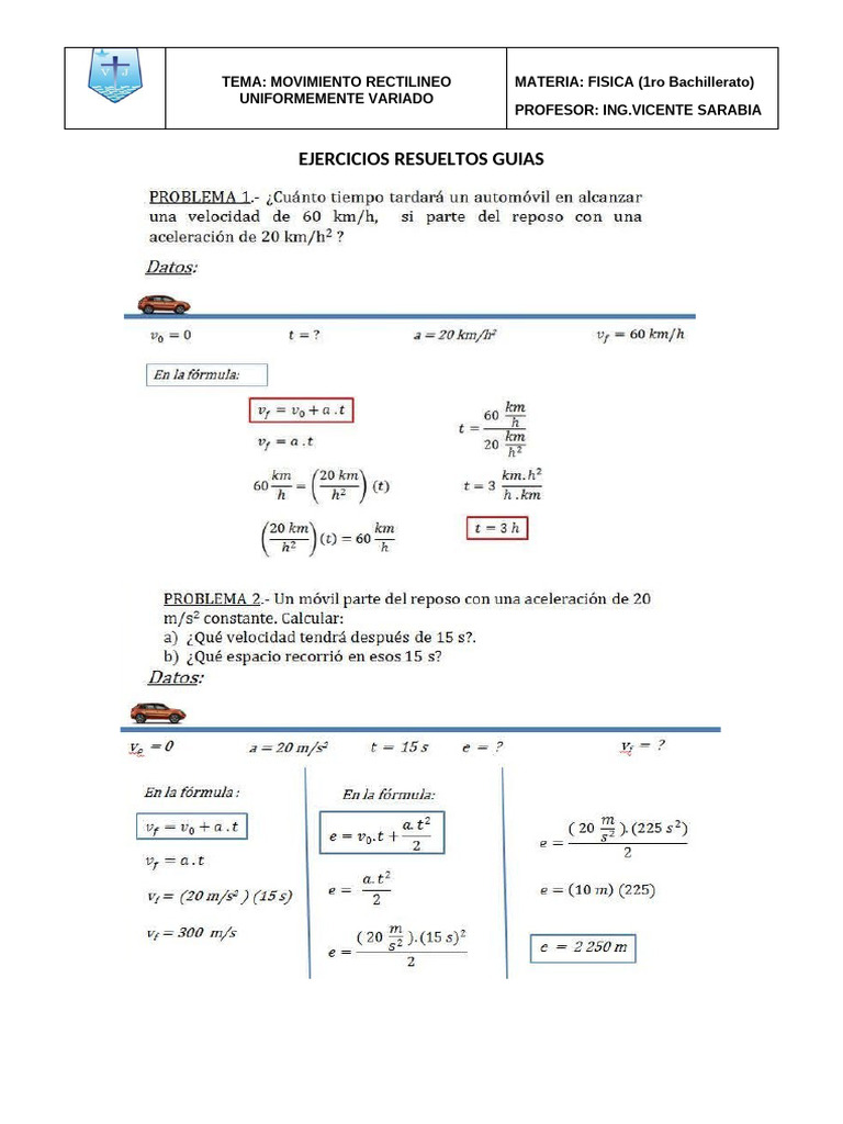 Ejercicios Resueltos y Deberes Mruv | PDF