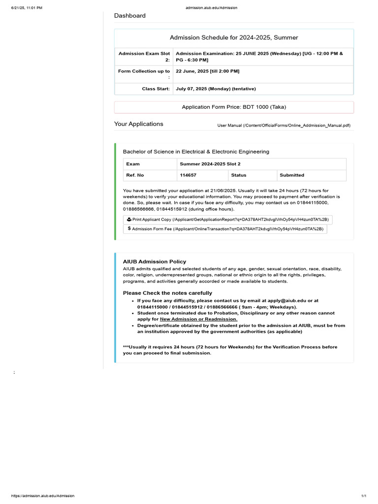 Admission - Aiub.edu Admission | PDF