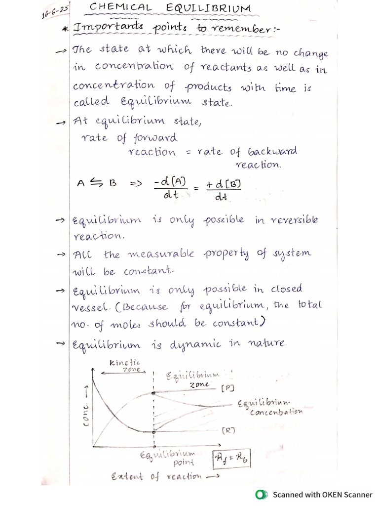 Chemistry - Chemical Equilibrium Notes | PDF