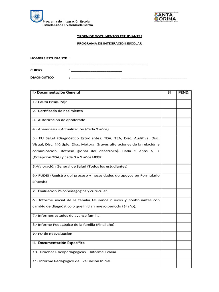 Orden Documentos PIE 2025 Actualizado | PDF