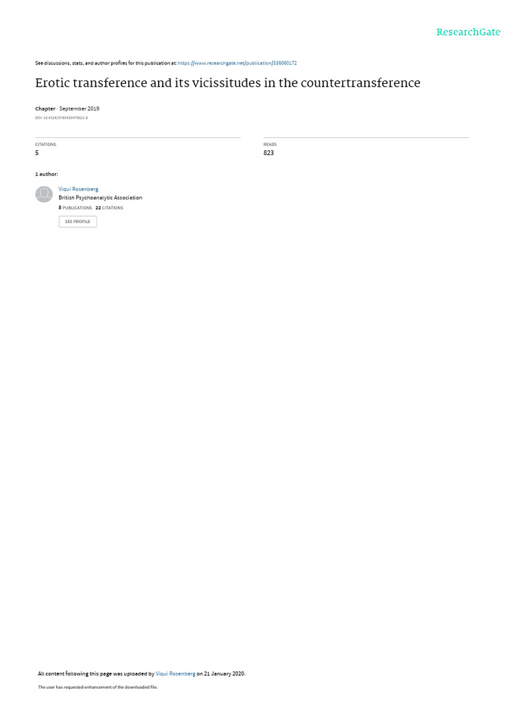 Erotic Transference and Its Vicissitudes in The Countertransference | PDF