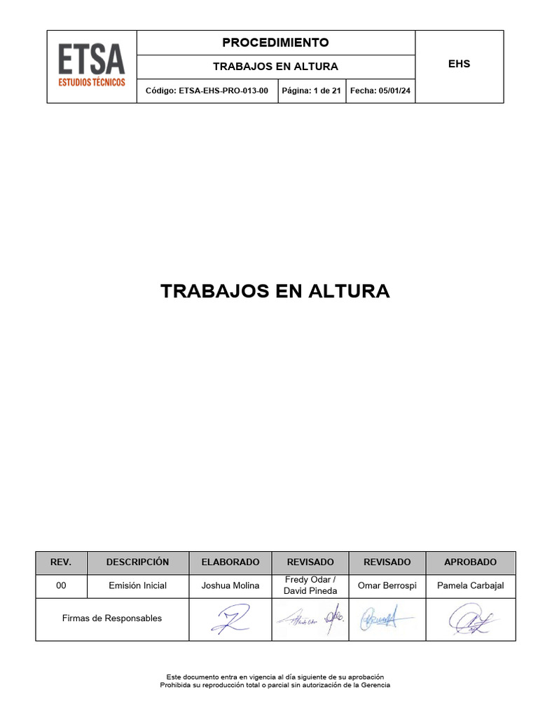 ETSA-EHS-PRO-013-00 Trabajos en Altura | PDF | Andamio | Escalera