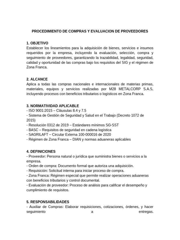 Procedimiento de Compras | PDF | Logística