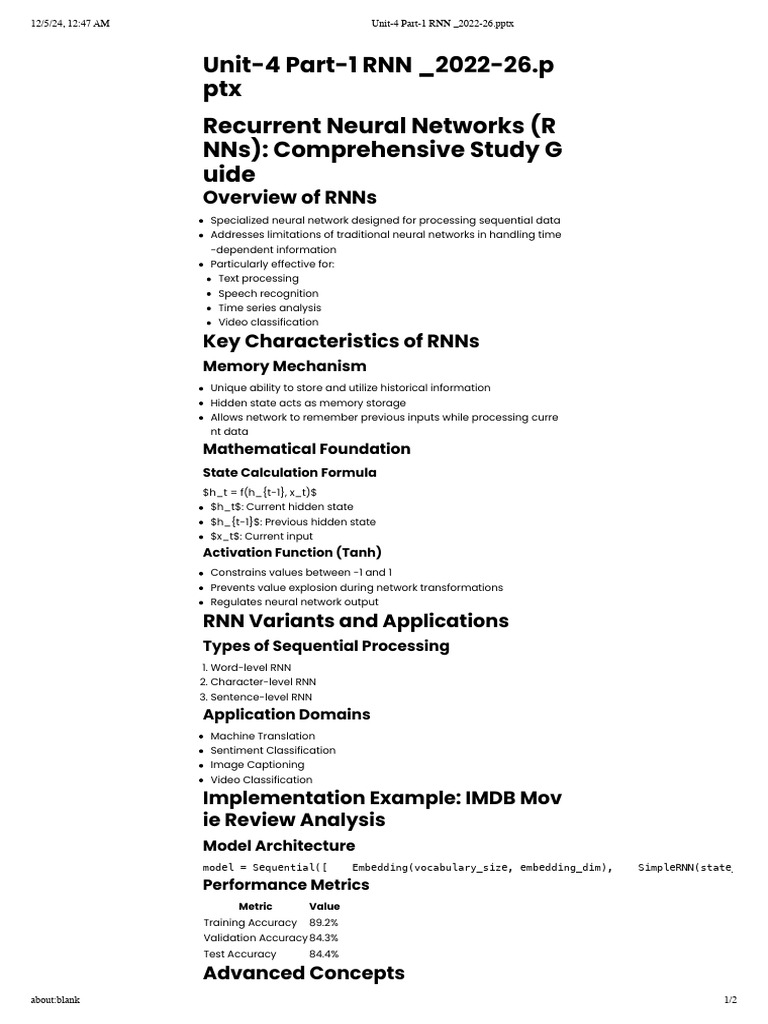 Unit-4 Part-1 RNN - 2022-26 | PDF | Learning | Computing