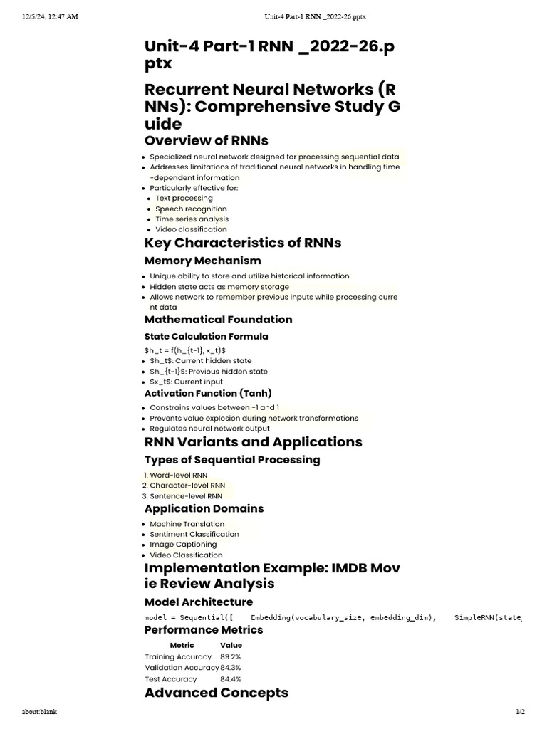 Unit-4 Part-1 RNN - 2022-26.pptx 2 | PDF | Learning | Computing