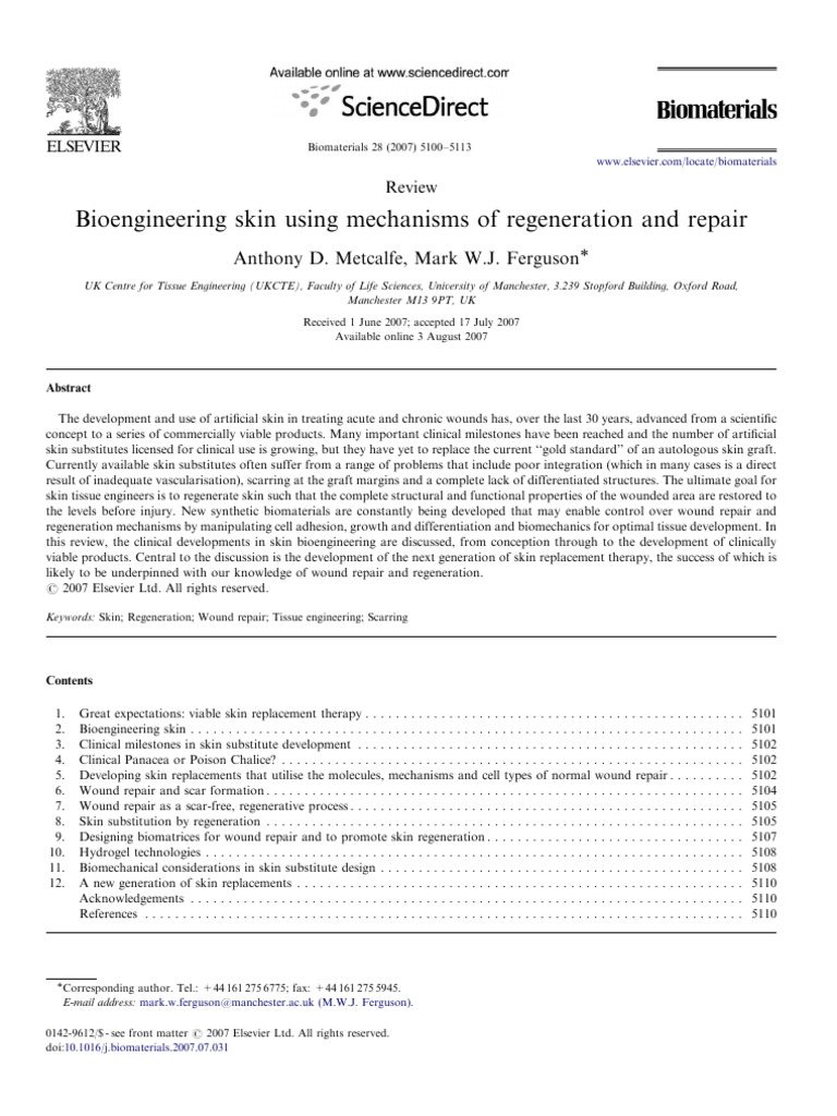 Bioengineering Skin Using Mechanisms of | PDF | Wound Healing | Scar