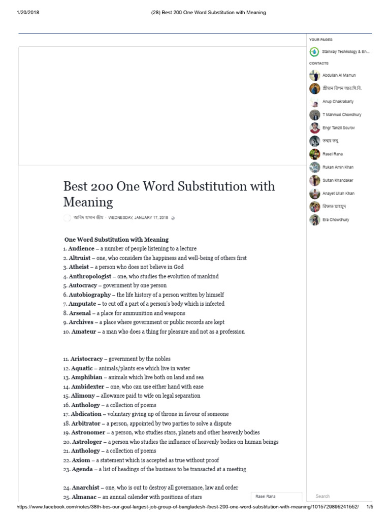 Best 200 One Word Substitution With Meaning | PDF