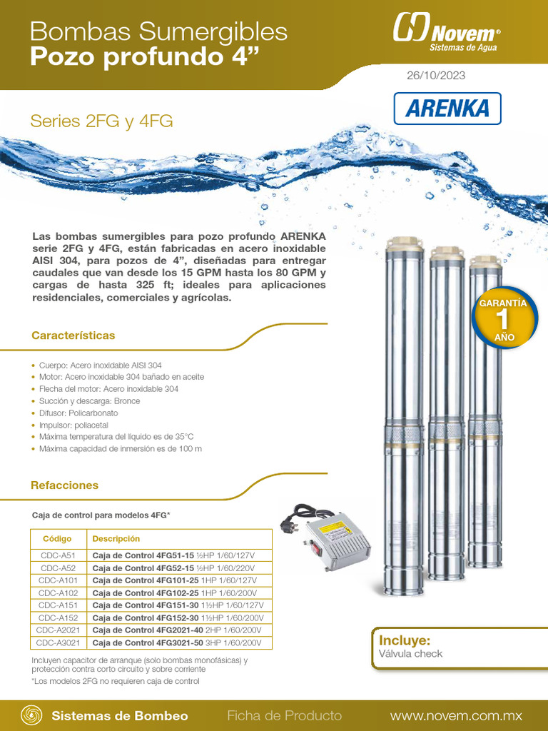 Bombas Sumergibles 4FG para Pozos Profundos | PDF | Acero | Bomba