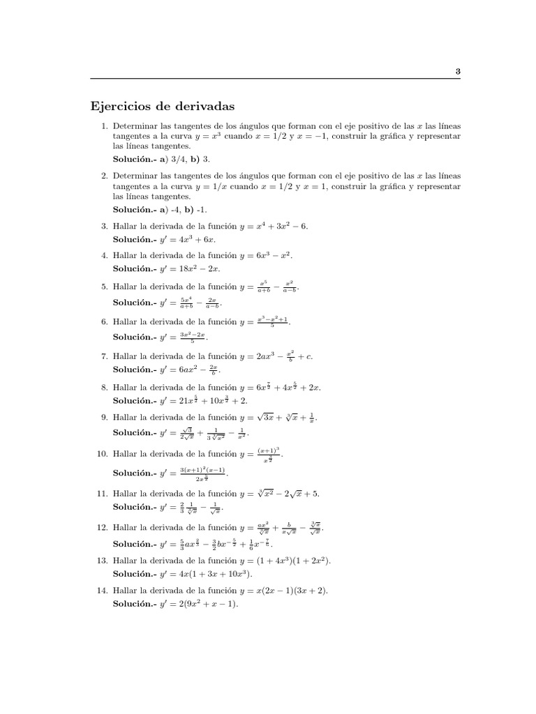 Ejercicios de Derivadas | PDF