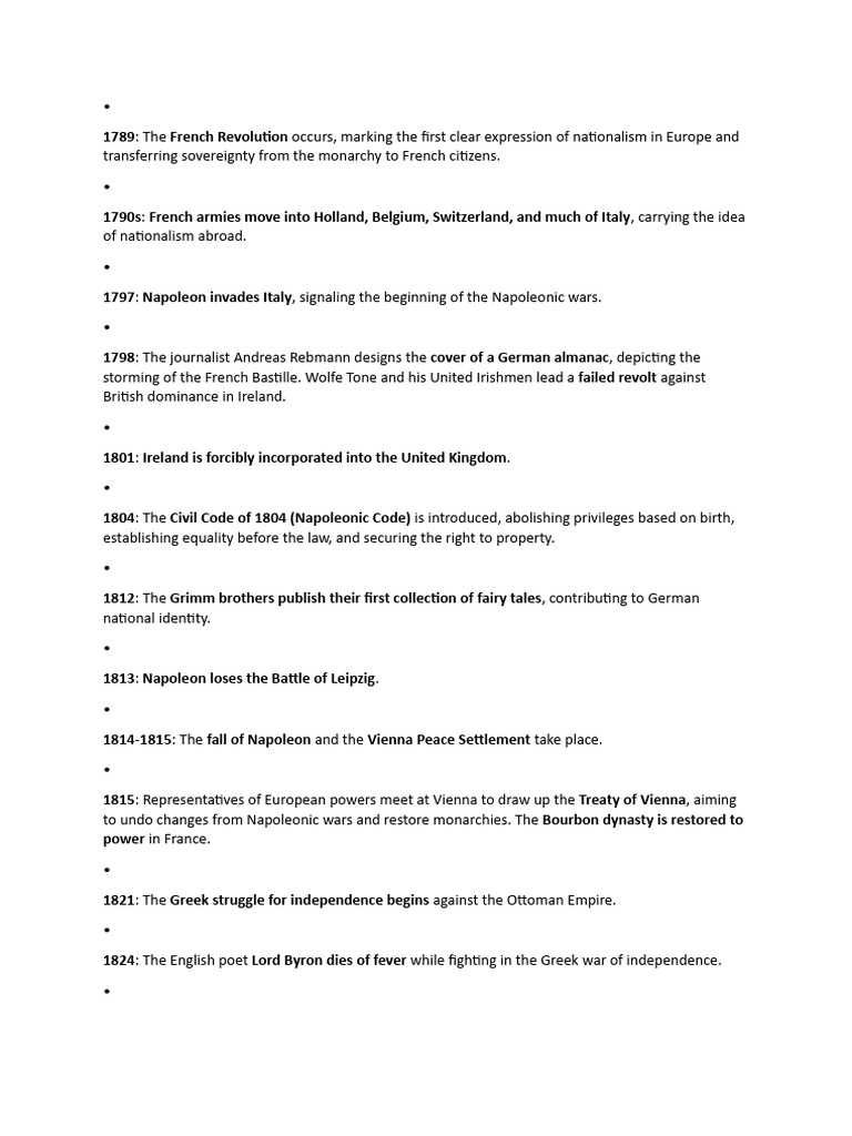 The Unfolding of Nationalism in Europe Events and Dates | PDF | German ...