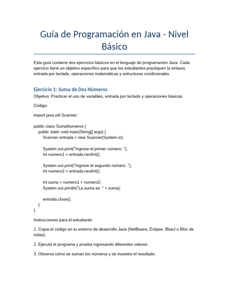 Guia Programacion Java Basica | PDF