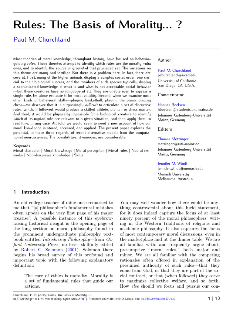 Churchland (2014) The Basis of Morality... | PDF | Brain | Retina