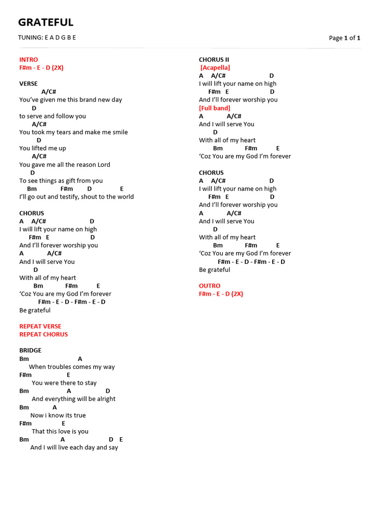Grateful Worship Song Lyrics | PDF