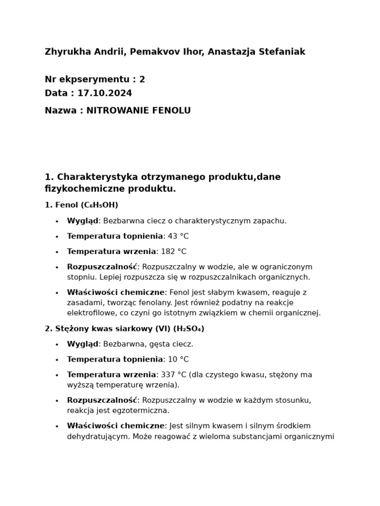 Nitration of Fenol Word | PDF