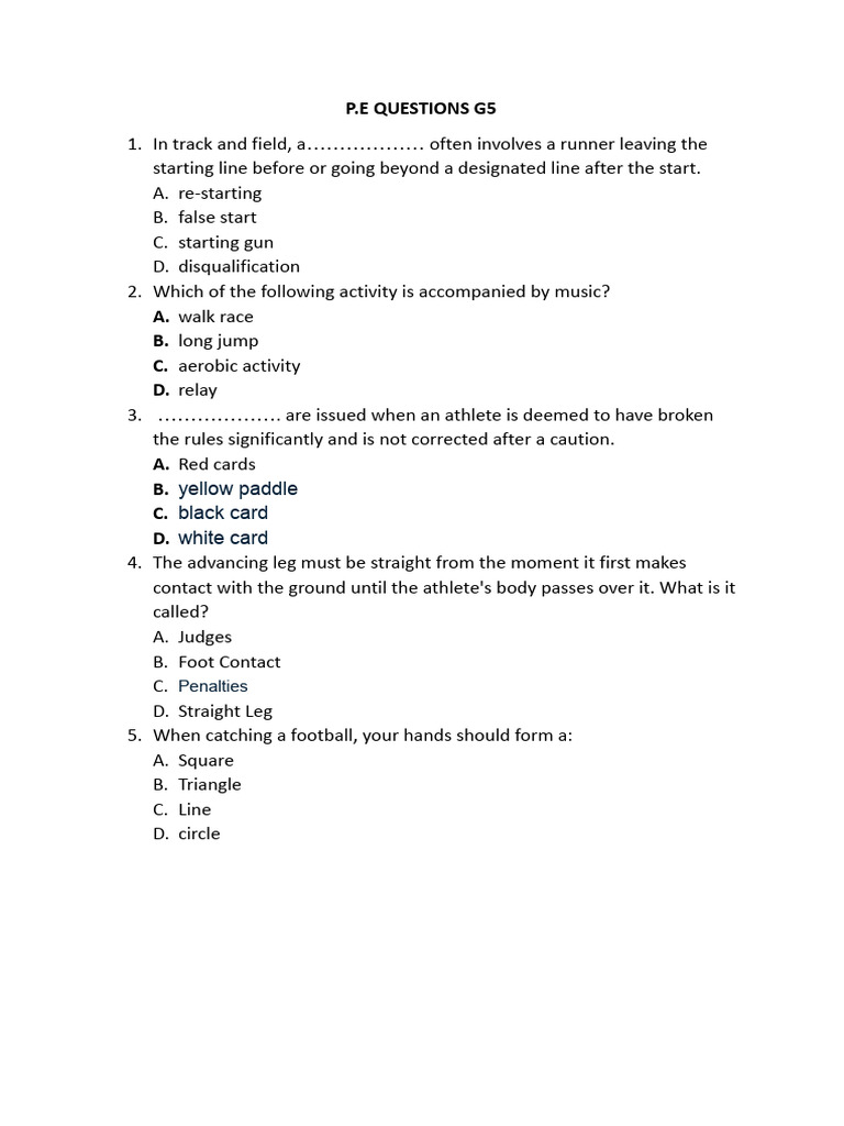 P.E G5 Weekend Homework | PDF