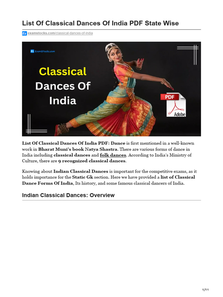 Classical Dances of India: A Statewise List | PDF | Concert Dance | Dances