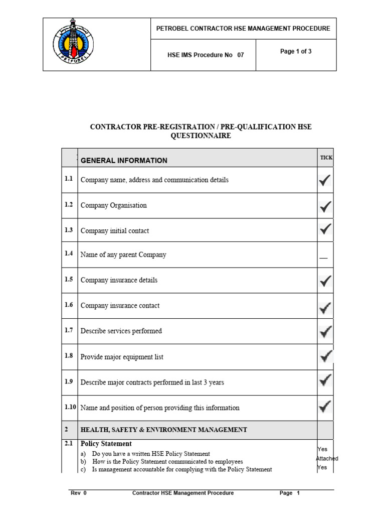6 Hse (Petrobel Contractor Hse Management Procedure) | PDF | Personal ...