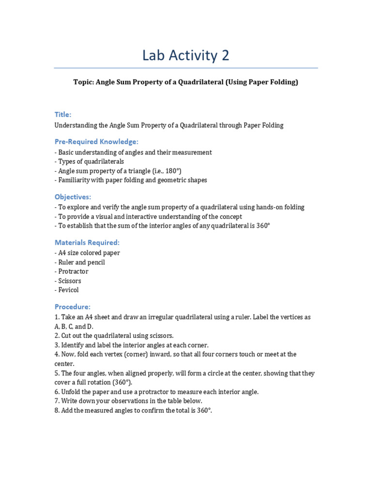 Lab Activity Angle Sum Propert | PDF