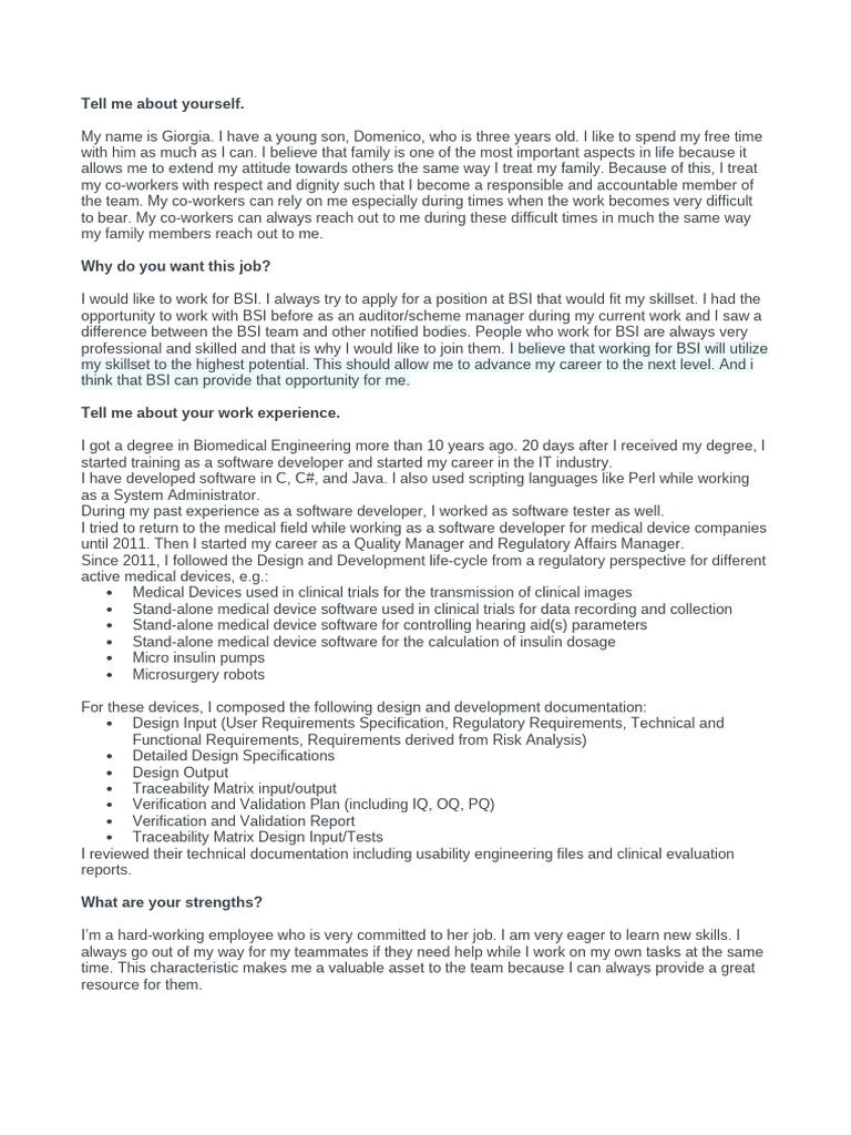 Giorgia Interview Script | PDF | Verification And Validation | Medical ...