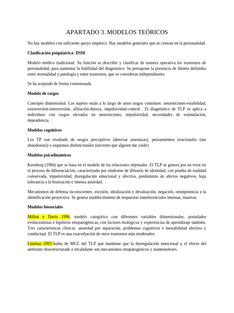 Modelos Teóricos del Trastorno Límite de Personalidad | PDF | Trastorno ...