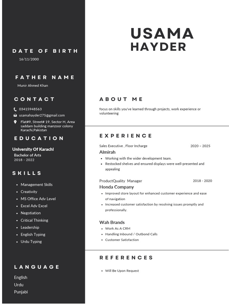 Grey Modern Professional CV Resume | PDF