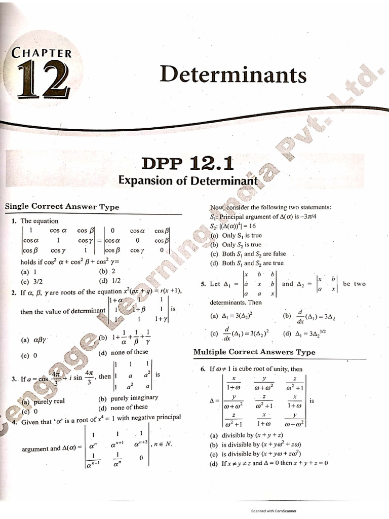 Determinants Cengage DPP | PDF