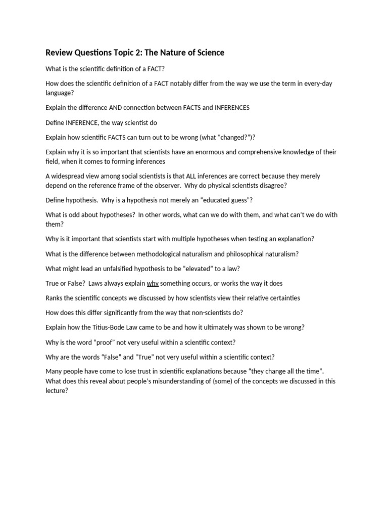 ECS 101 Review Questions Topic 2 The Nature of Science | PDF