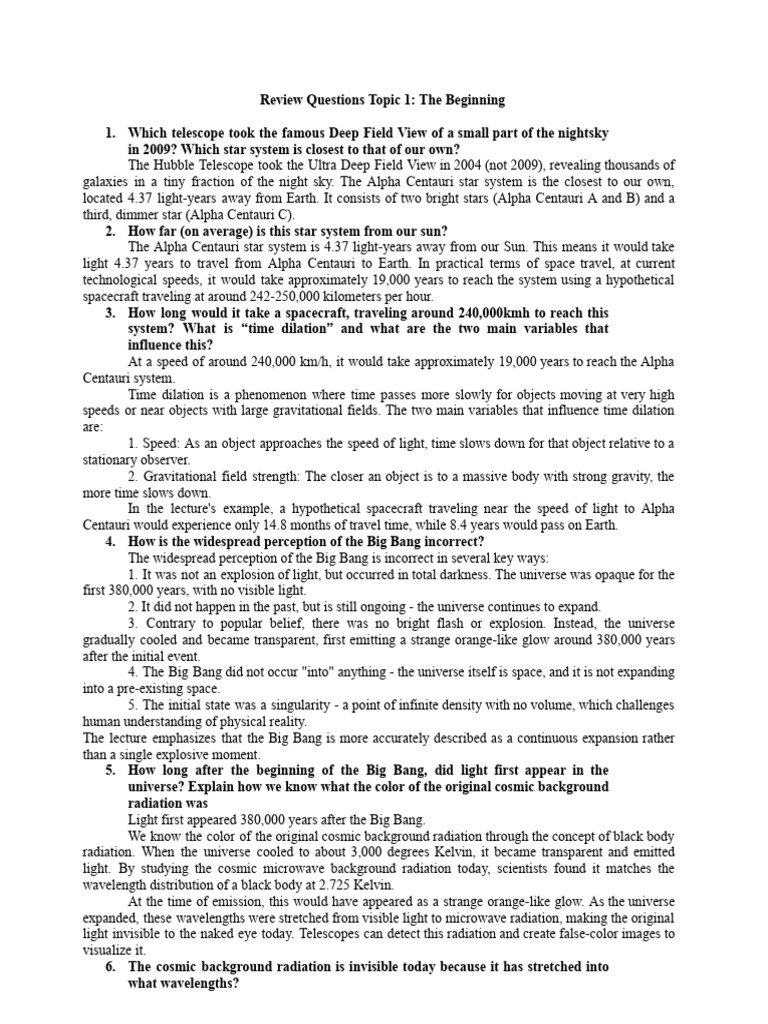 ECS 101 Review Questions Topic 1 Beginning | PDF | Planets | Asteroid