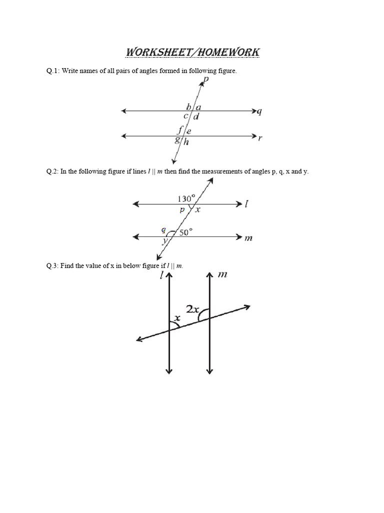 Worksheet - Lines and Angles | PDF