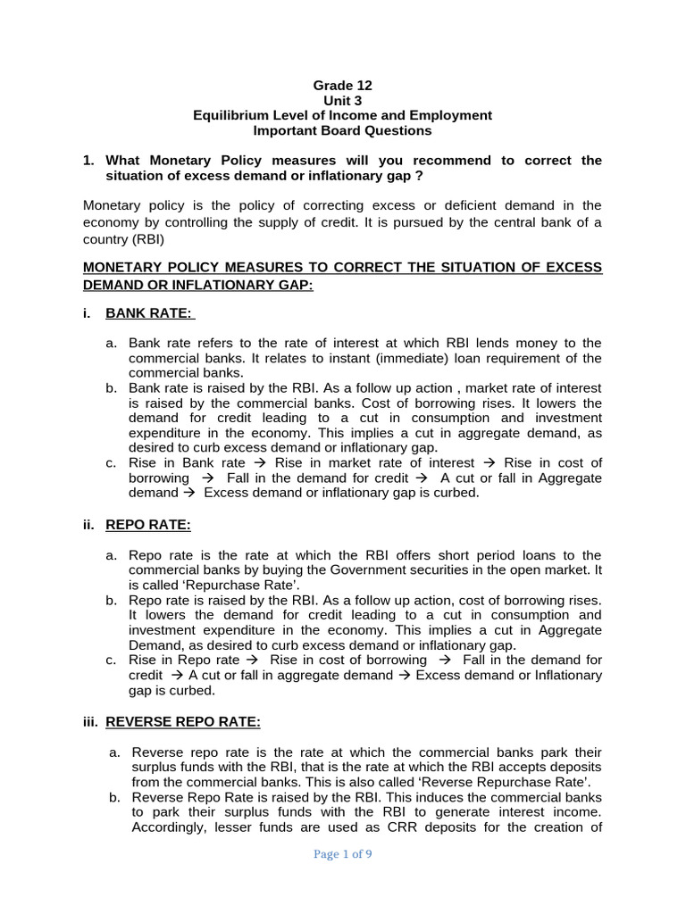 Measures To Correct Excess Demand and Deficient Demand | PDF | Reserve ...