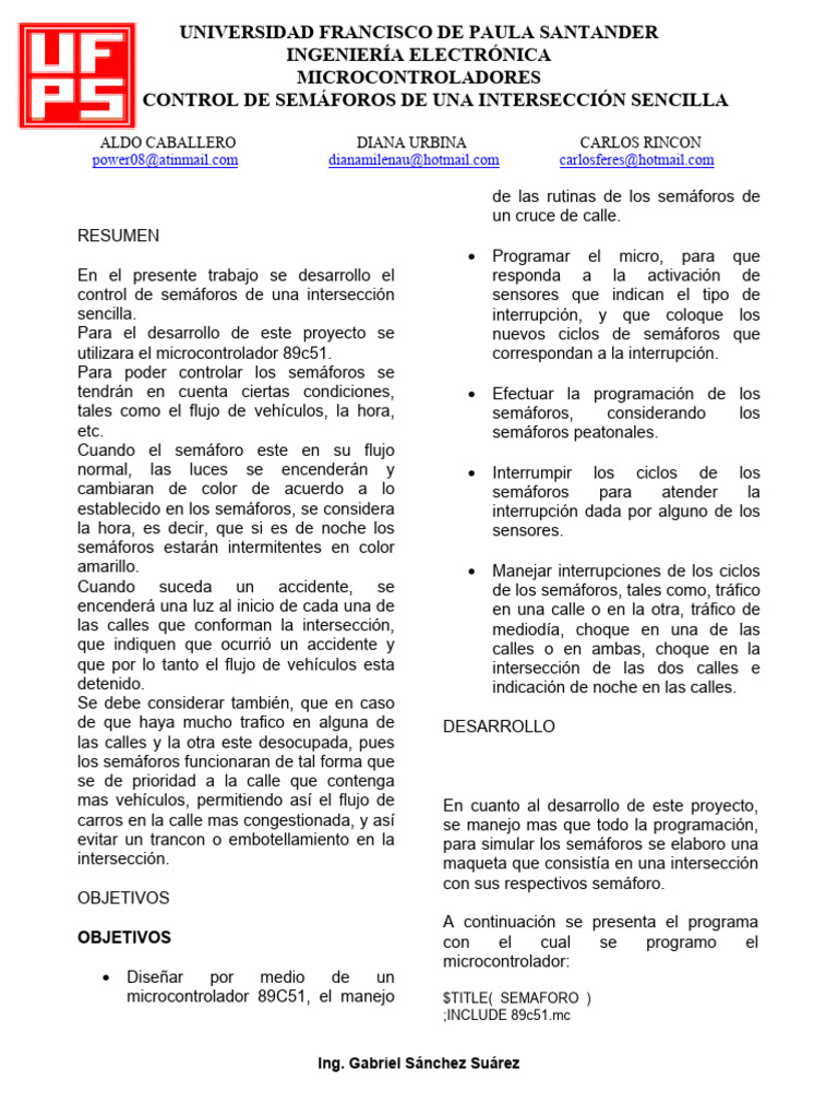 Semafo. Universidad Francisco de Paula Santander | PDF | Semáforo ...