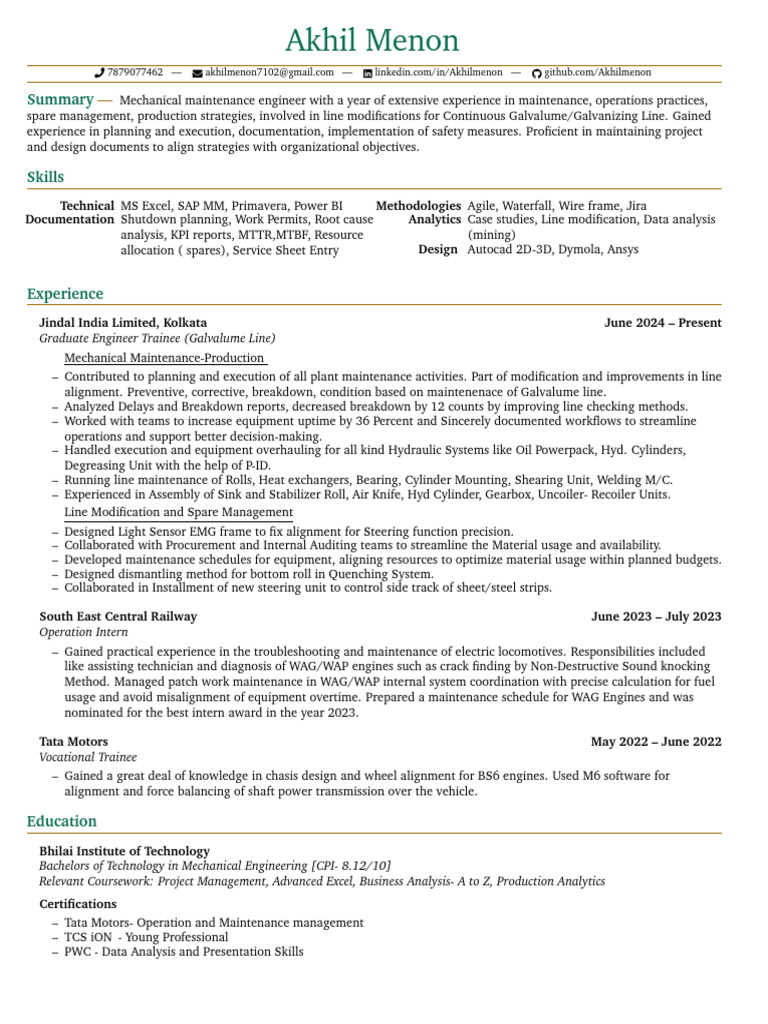 AkhilMenon-Mechanical Er. Resume | PDF